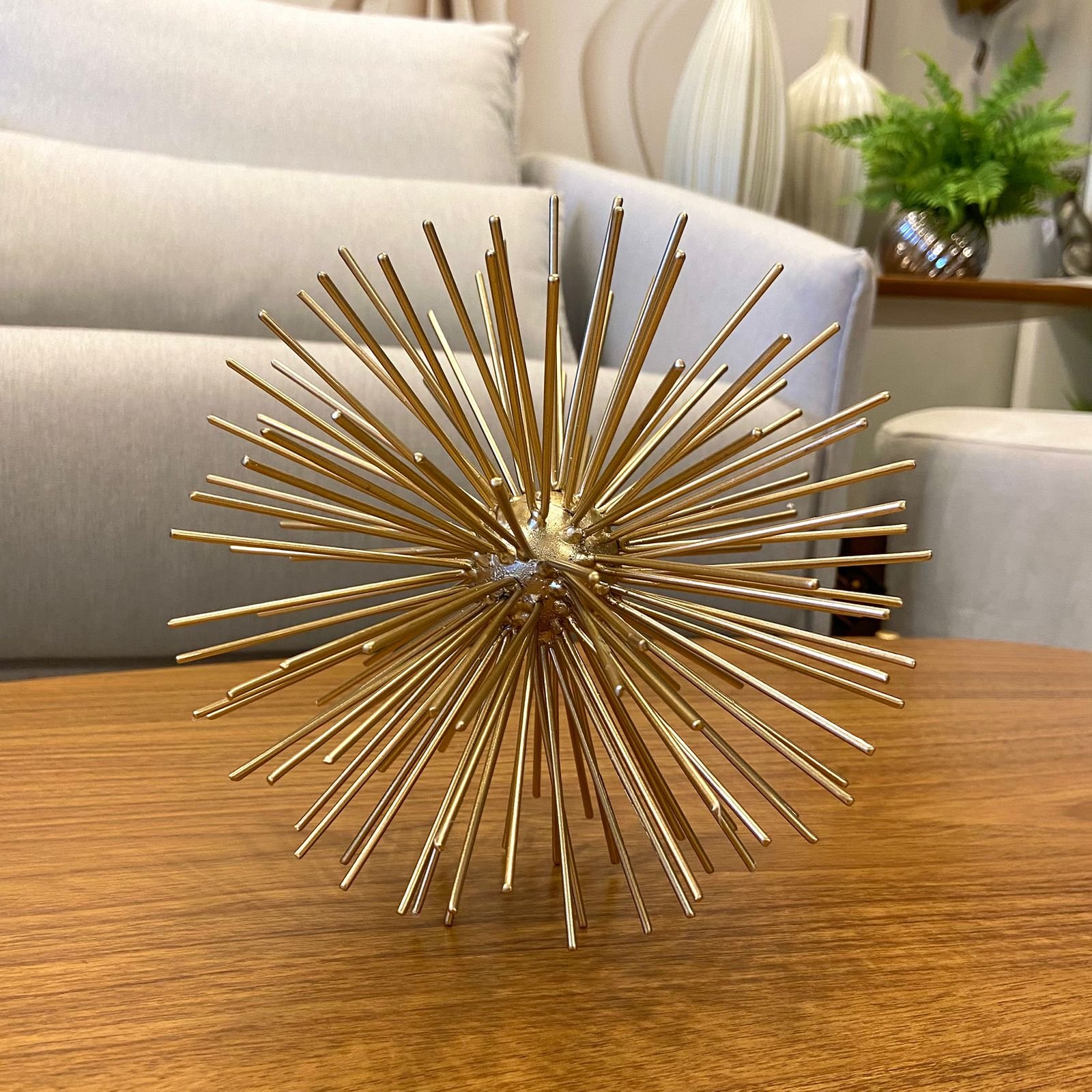 Escultura Ouriço Em Metal Dourado P